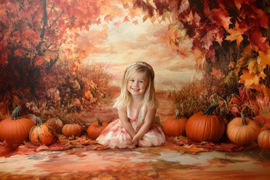 Fall Pumpkins Digital Backdrop! Autumn Backdrop, Fall Leaves Backdrop ...