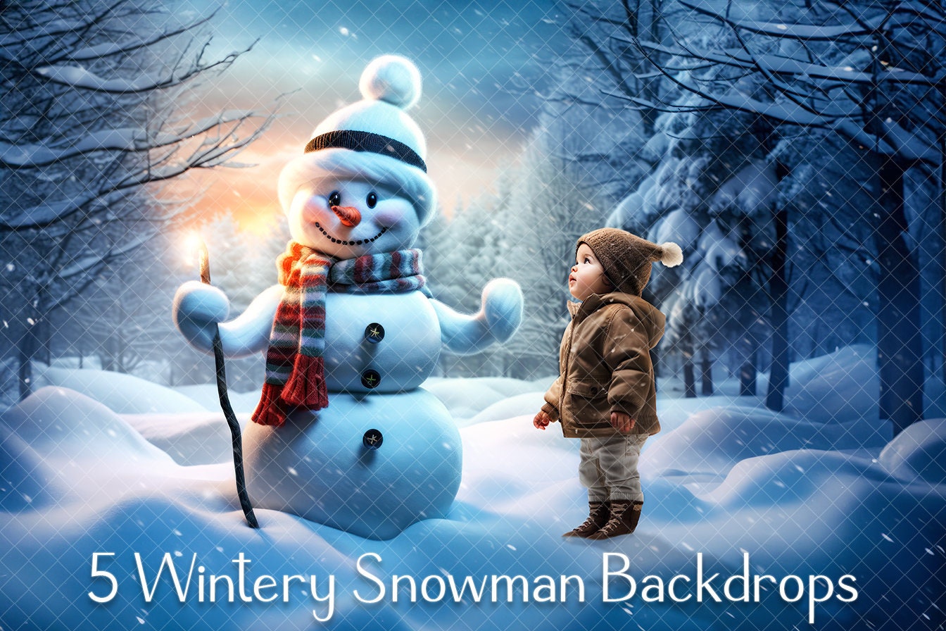 5 Wintery Snowman Digital Backdrops! Winter Backdrop, Snow Backdrop ...