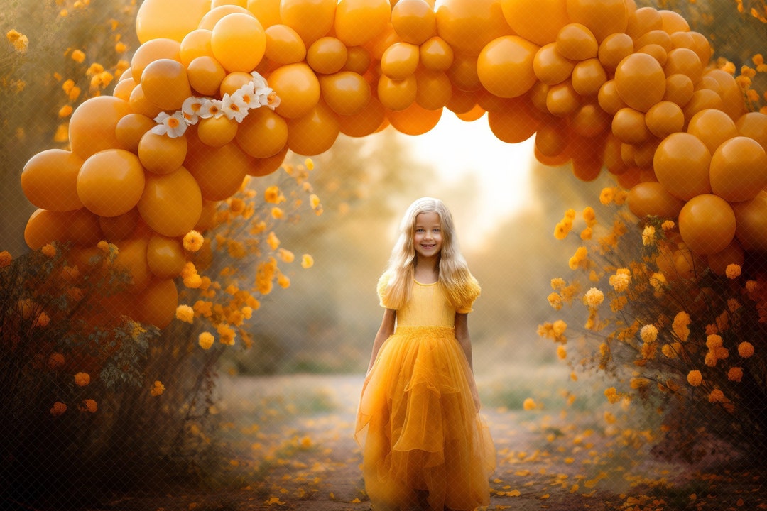 Outdoor Yellow Balloon Arch Digital Backdrop! Ethereal Backdrop, Balloons Backdrop, Maternity ...
