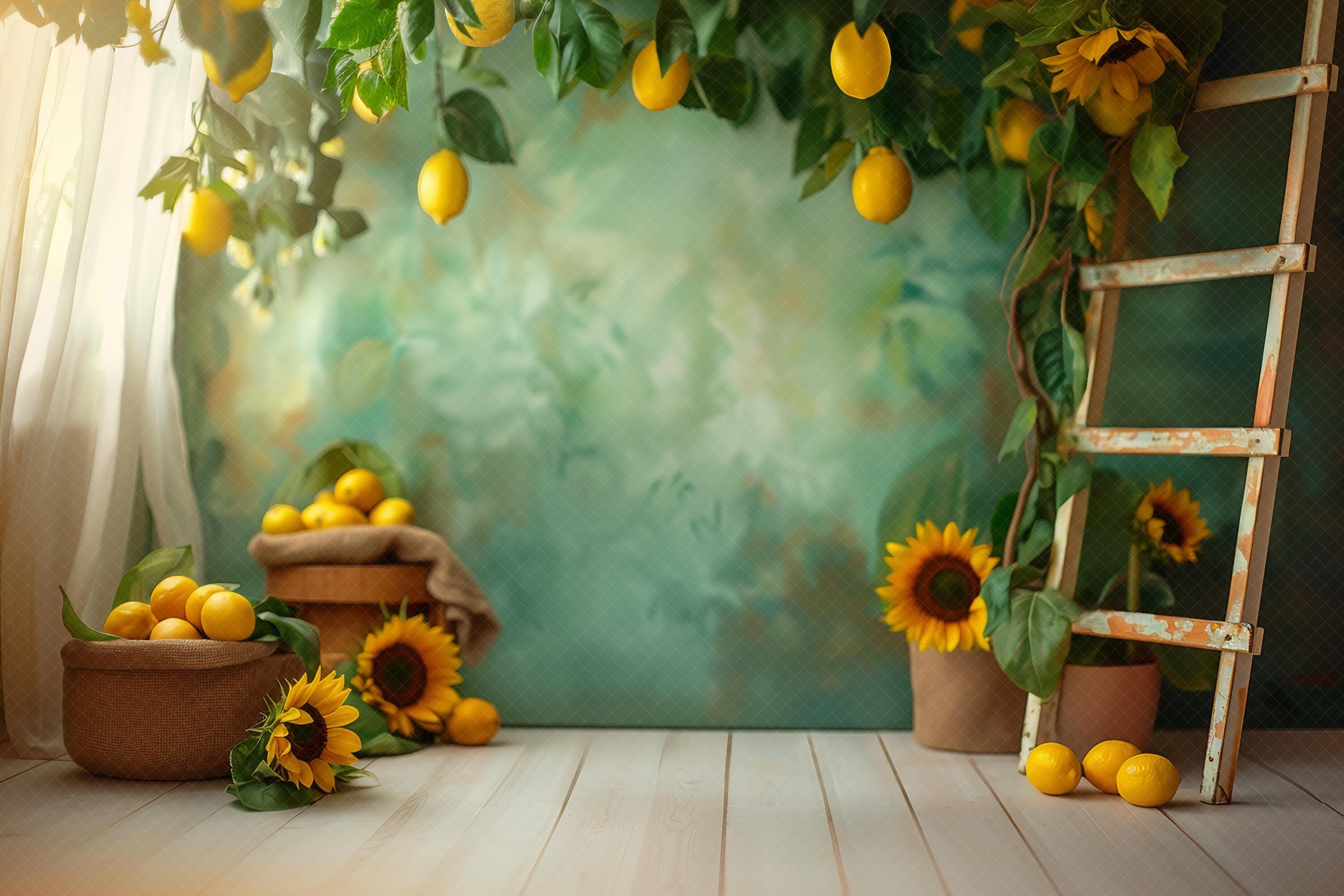 Sunflower Lemon Room Digital Backdrop Maternity Backdrop, Sunflower ...