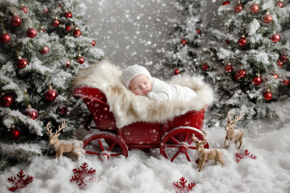 Red Christmas Newborn Sleigh Digital Backdrop! Christmas Backdrop ...