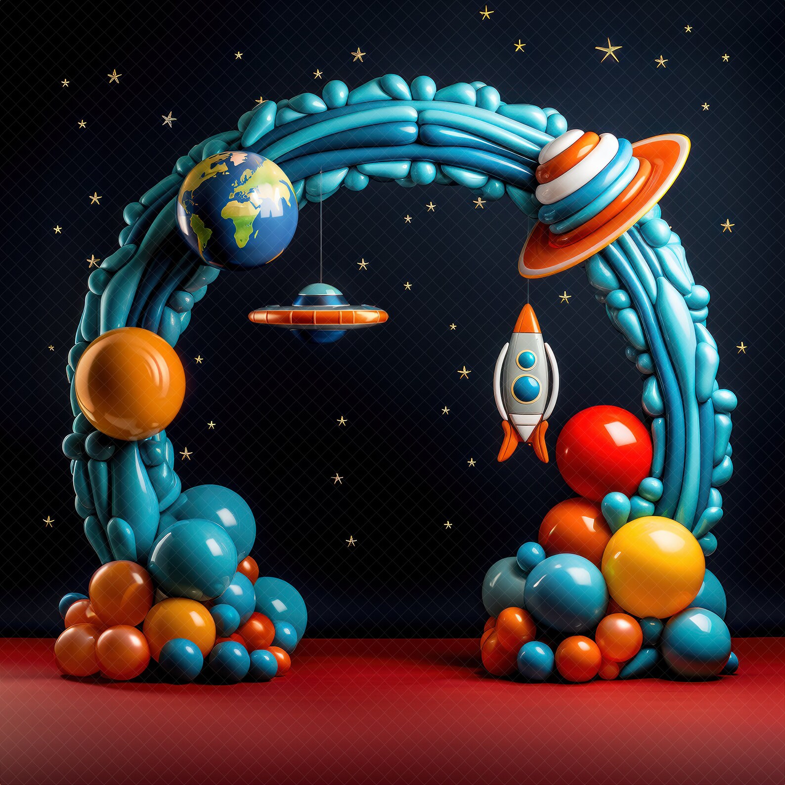 Space Balloon Arch Digital Backdrop Birthday Backdrop, Balloon Backdrop ...