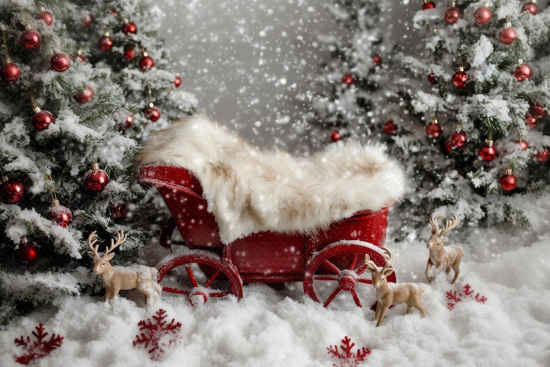 Red Christmas Newborn Sleigh Digital Backdrop! Christmas Backdrop ...