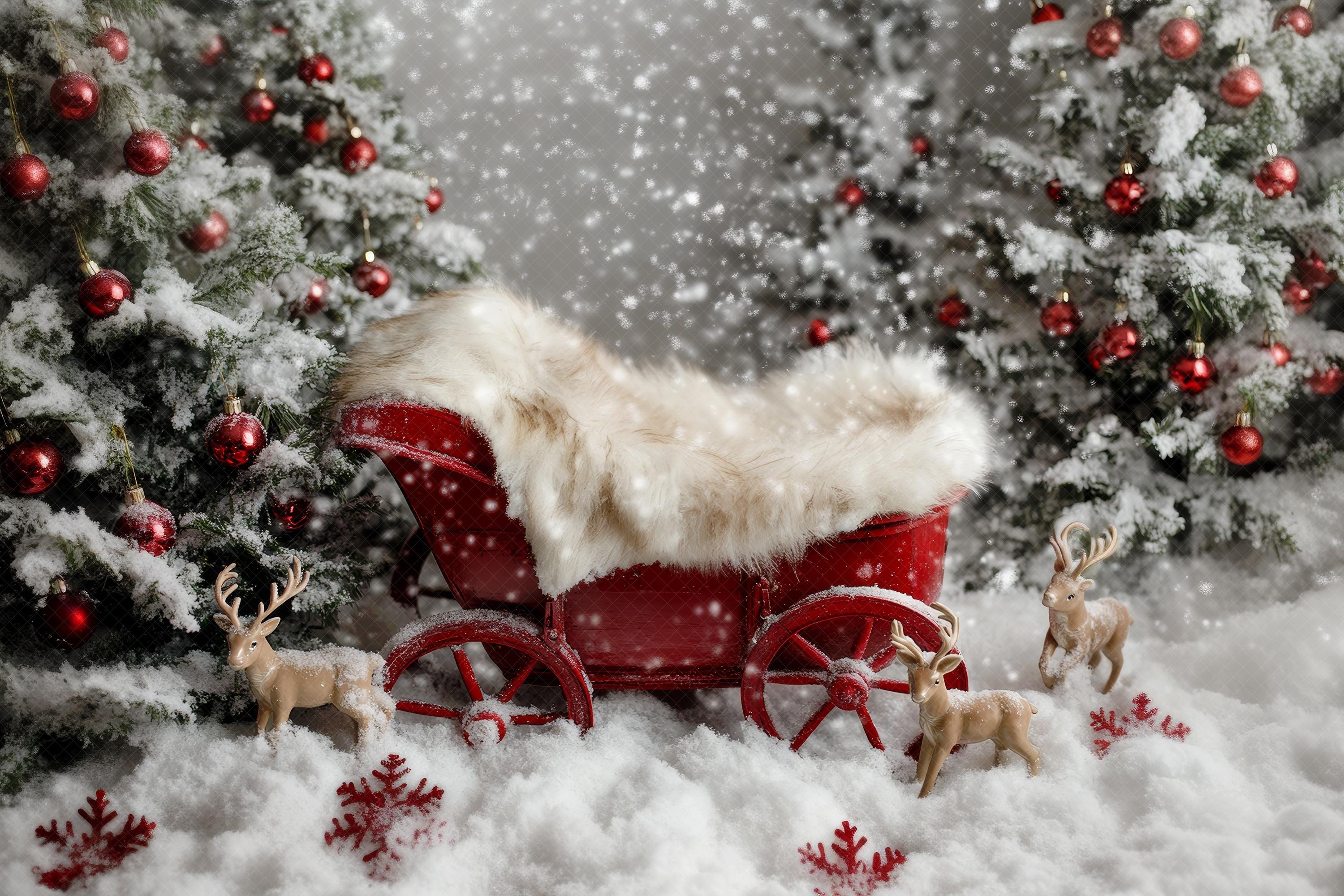 Red Christmas Newborn Sleigh Digital Backdrop! Christmas Backdrop ...