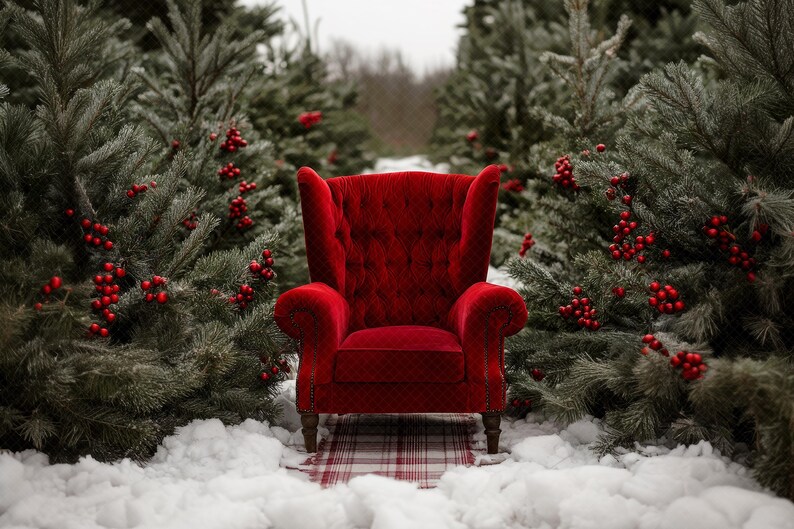 Winter Velvety Red Chair Digital Backdrop! Winter Backdrop, Christmas ...
