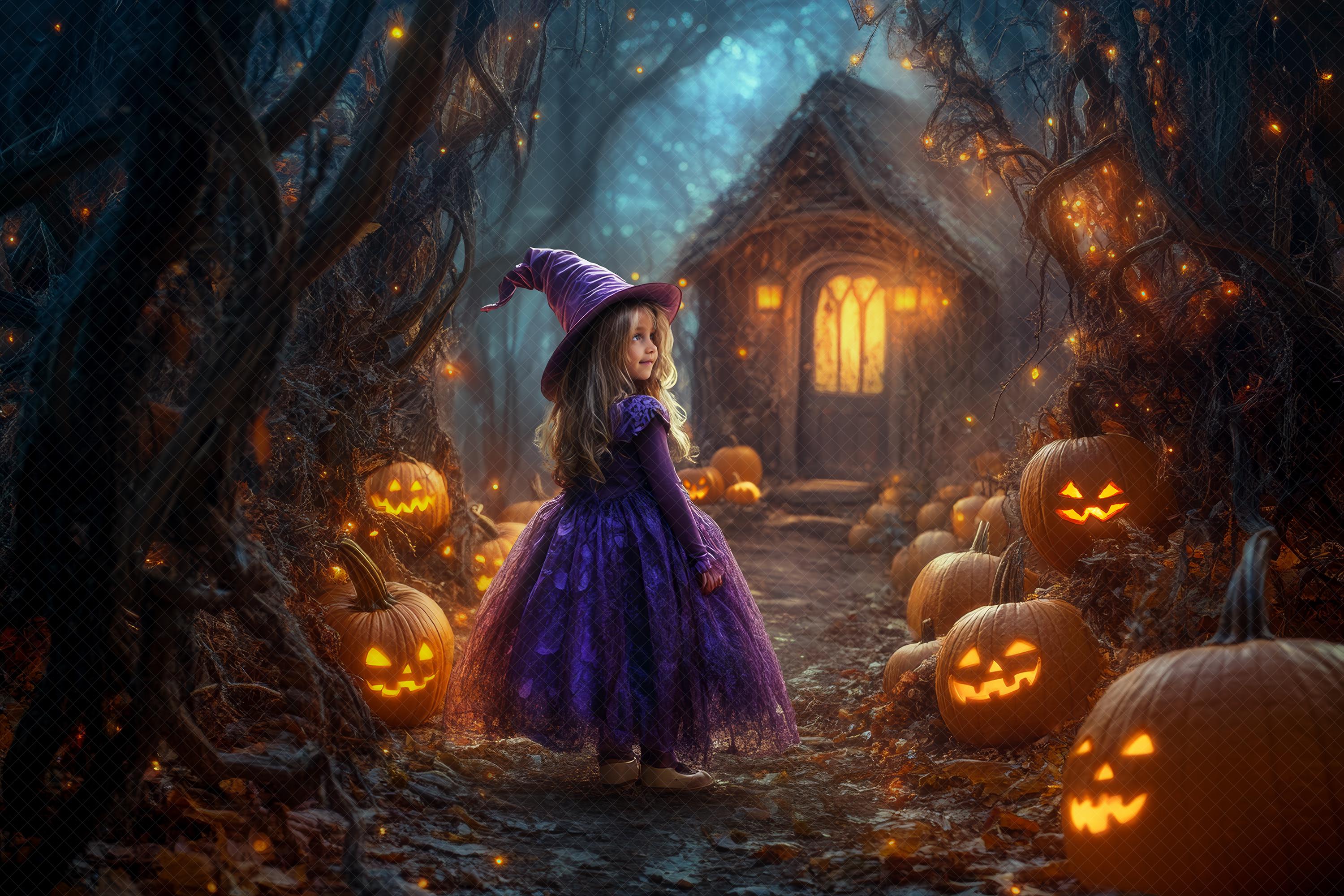 Witch's Pumpkin Cottage Digital Backdrop! Halloween Backdrop, Witch ...