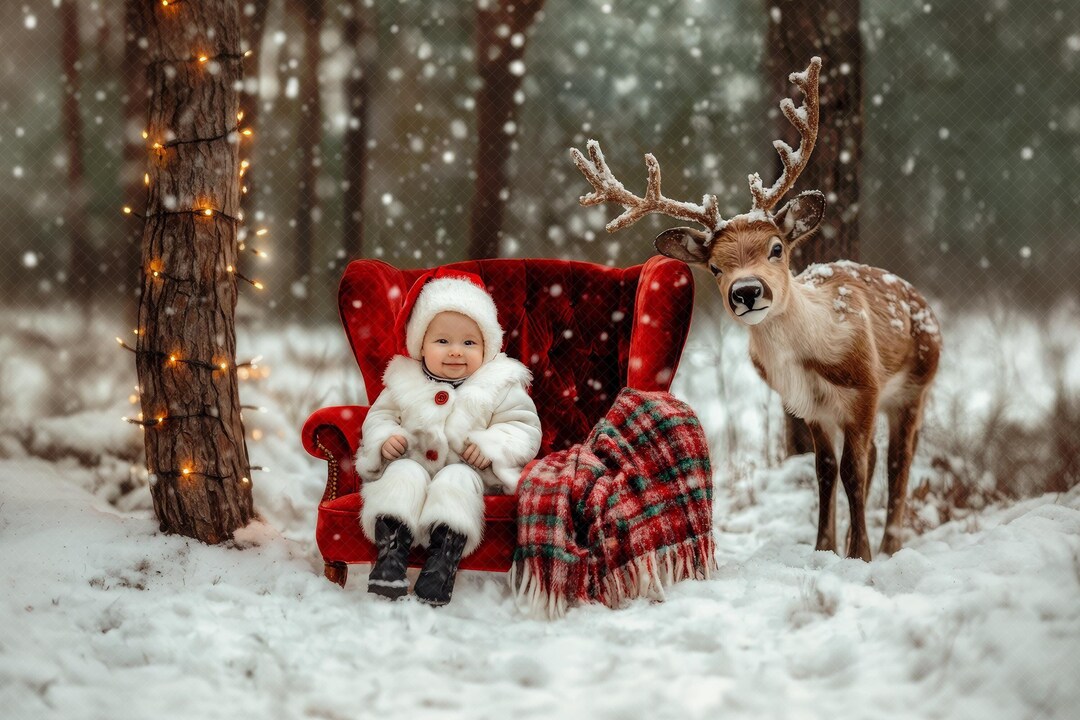 Christmas Reindeer Red Chair Digital Backdrop! Christmas Backdrop ...