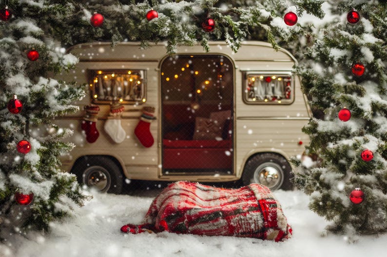 Christmas Vintage Van Digital Backdrop! Christmas Backdrop, Winter ...