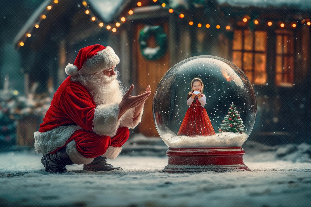 Christmas Snow Globe Digital Backdrop! Christmas Backdrop, Santa Claus ...