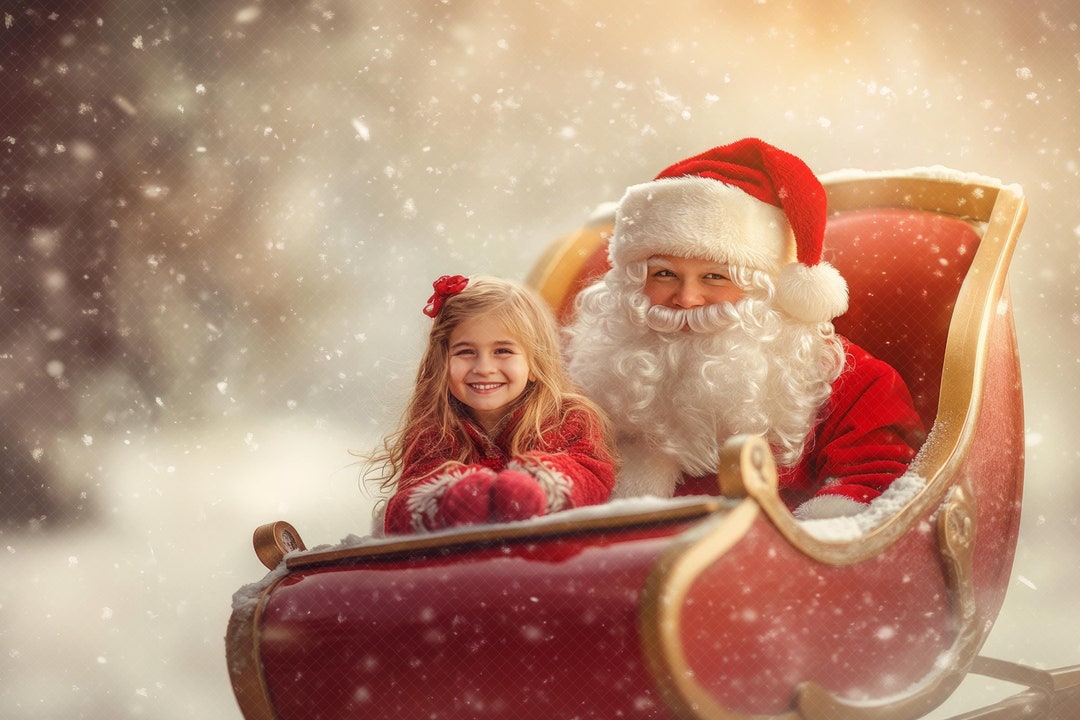 Santa Claus Red Sleigh Digital Backdrop! Christmas Backdrop, Red Sleigh ...