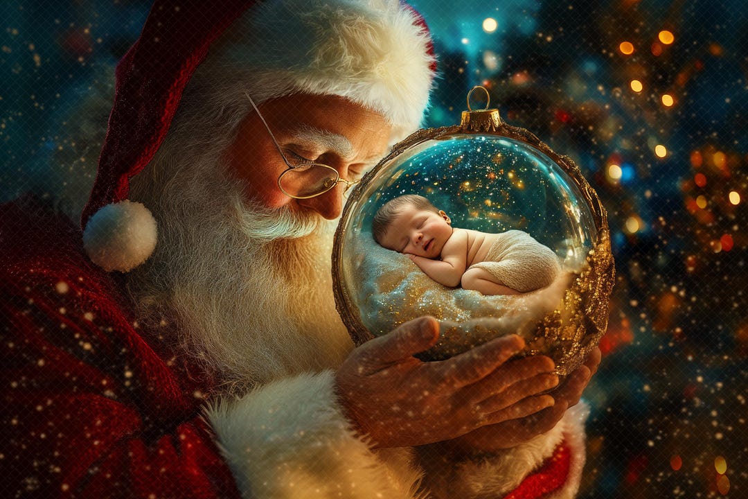 Newborn Santa Claus Glass Ornament Digital Backdrop! Snow Globe ...
