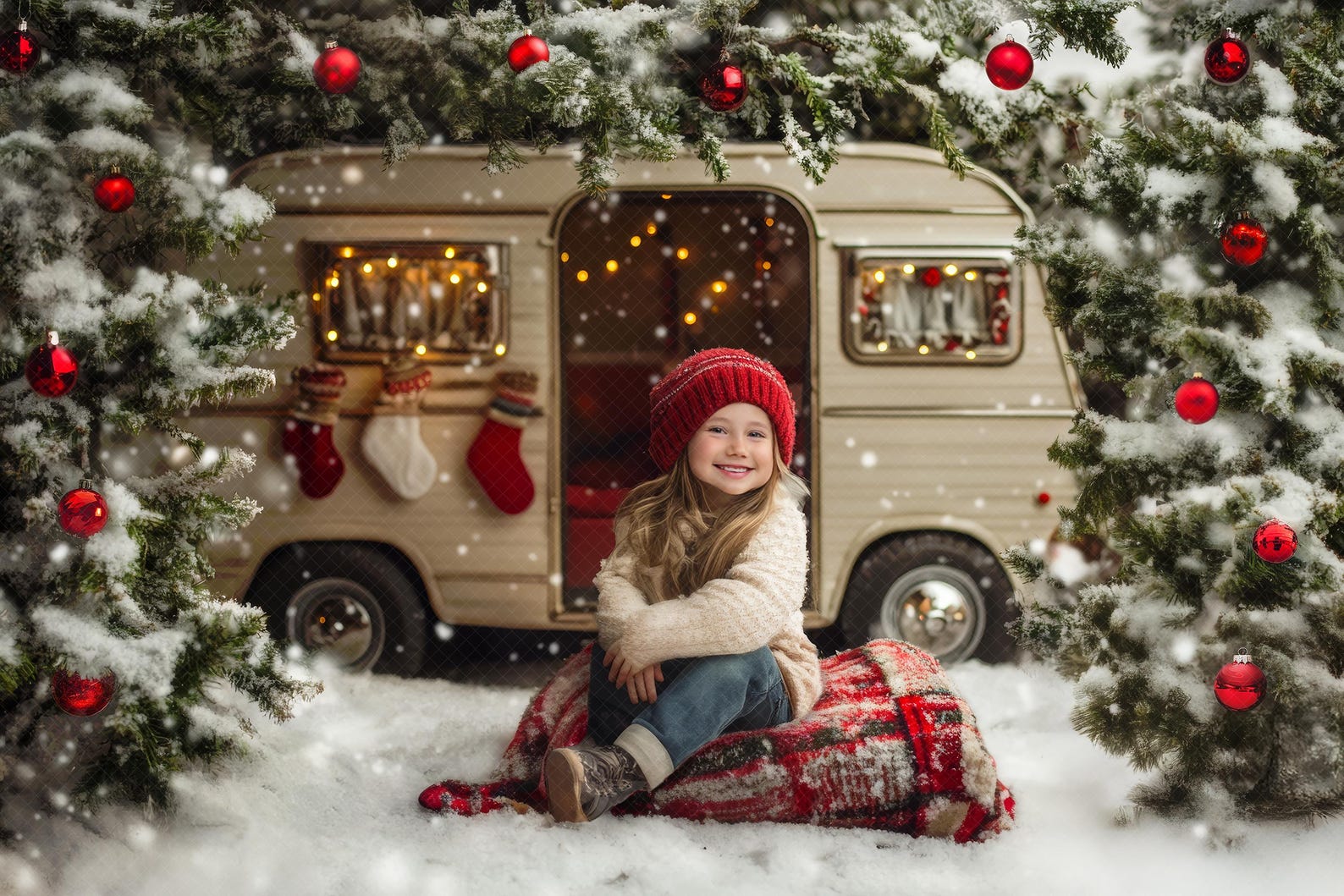 Christmas Vintage Van Digital Backdrop! Christmas Backdrop, Winter ...