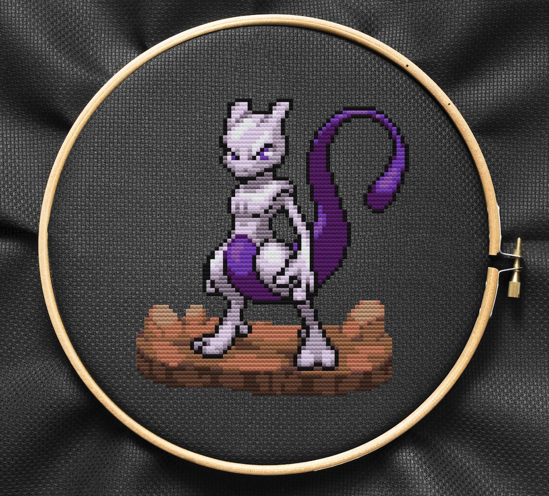 Pokemon Mewtwo Cross Stitch Pokemon Embroidery Psychic Pokemon Pattern ...