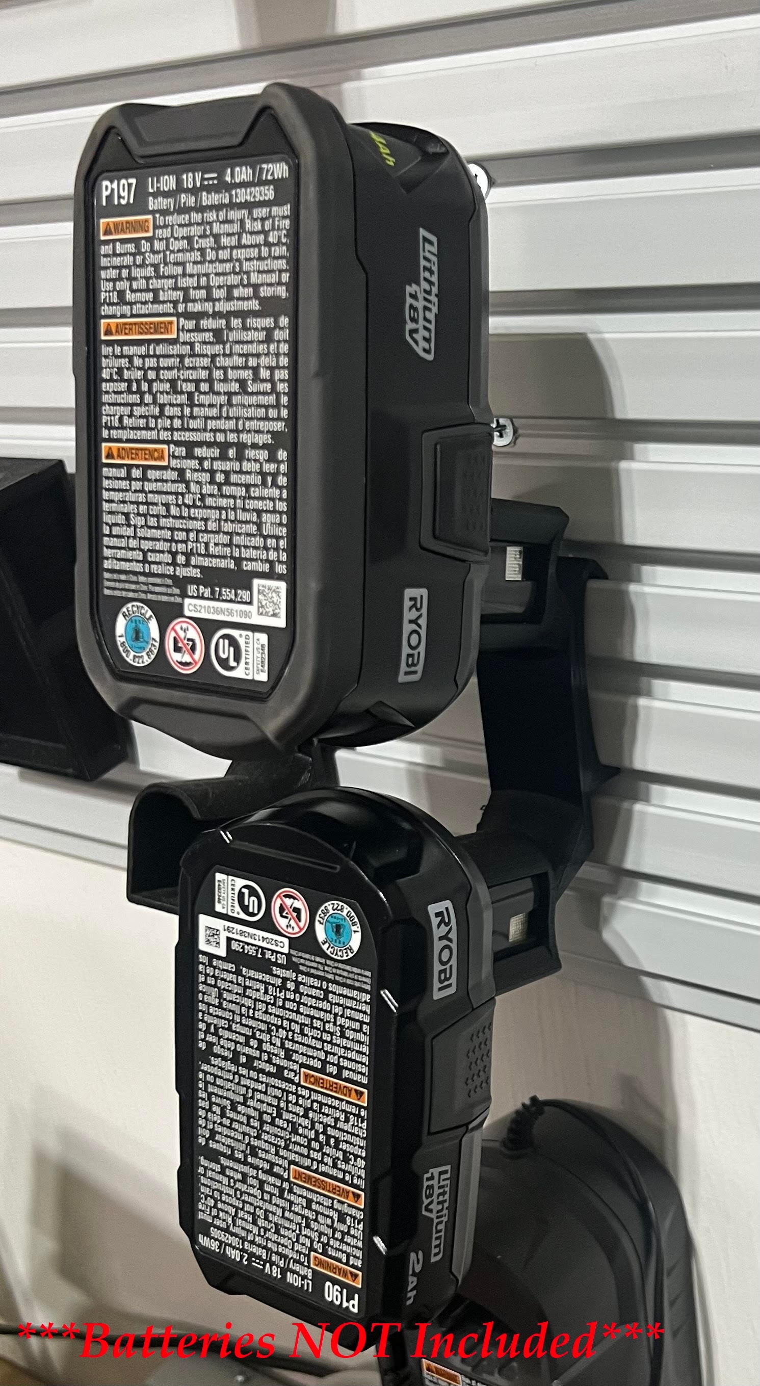 Ryobi 18V Battery Holder Mount for Rubbermaid Fasttrack Garage Wall ...
