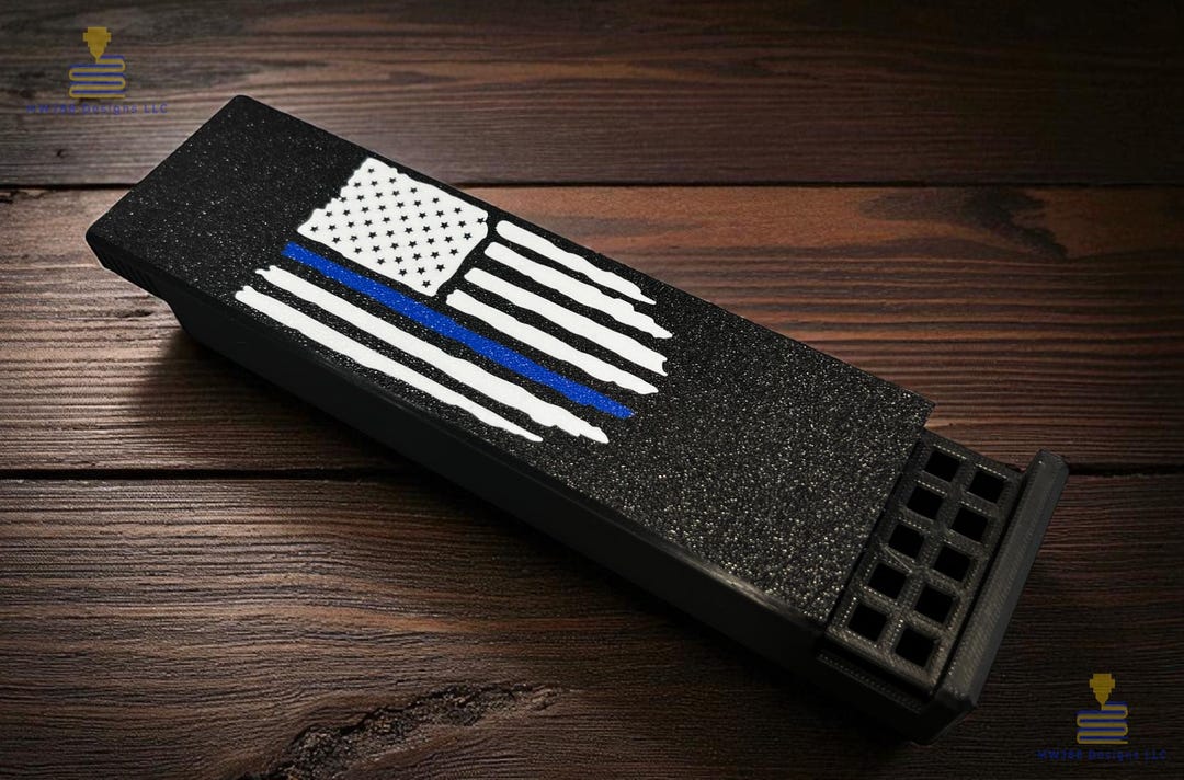 Tattered Thin Blue Line American Flag Logo Sliding Ammo Storage Box ...