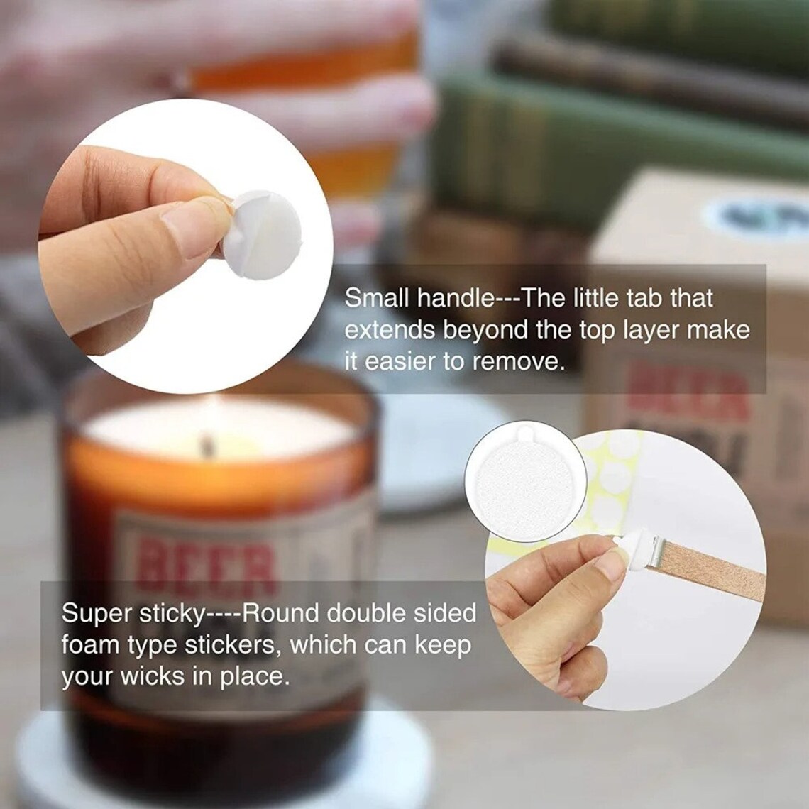 240pcs/12 Sheets Candle Wick Sticker, Double Sided, Round Thumb Sizes ...