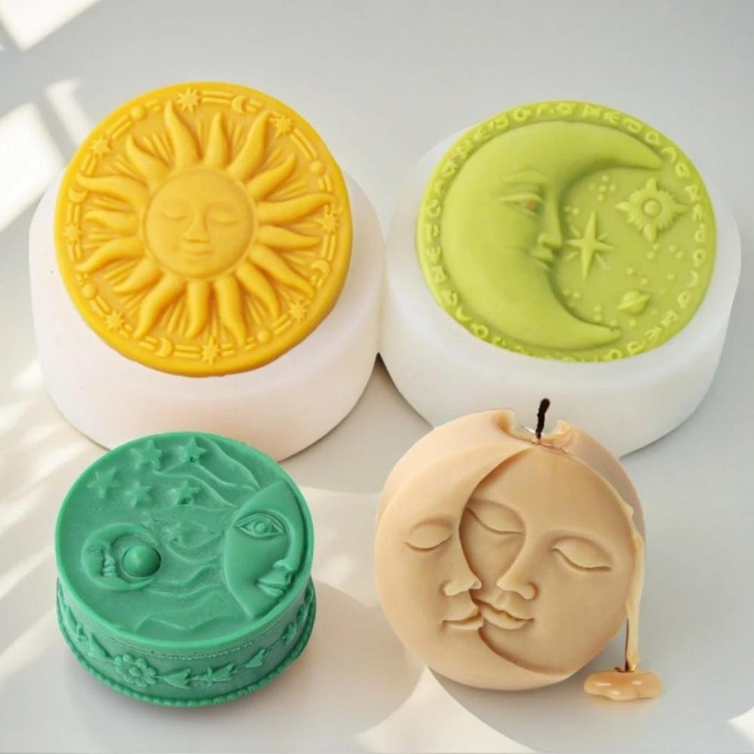 Sun Moon Face Molds, Silicone, Scented Candles Making, Decorative Soap ...