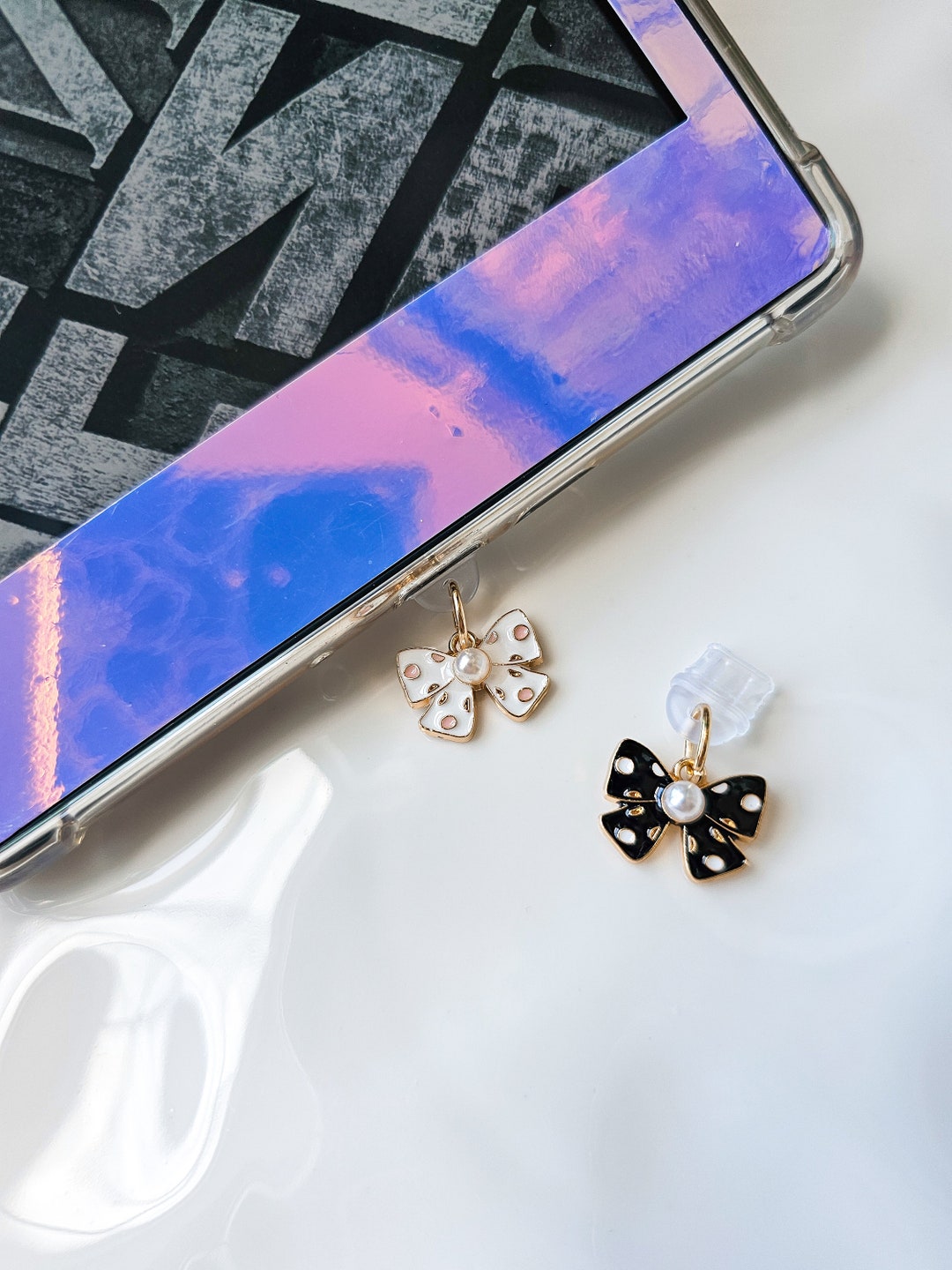 Pearl Coquette Bow Dust Plug Charms, Kindle Charm, iPad Charm, Phone ...