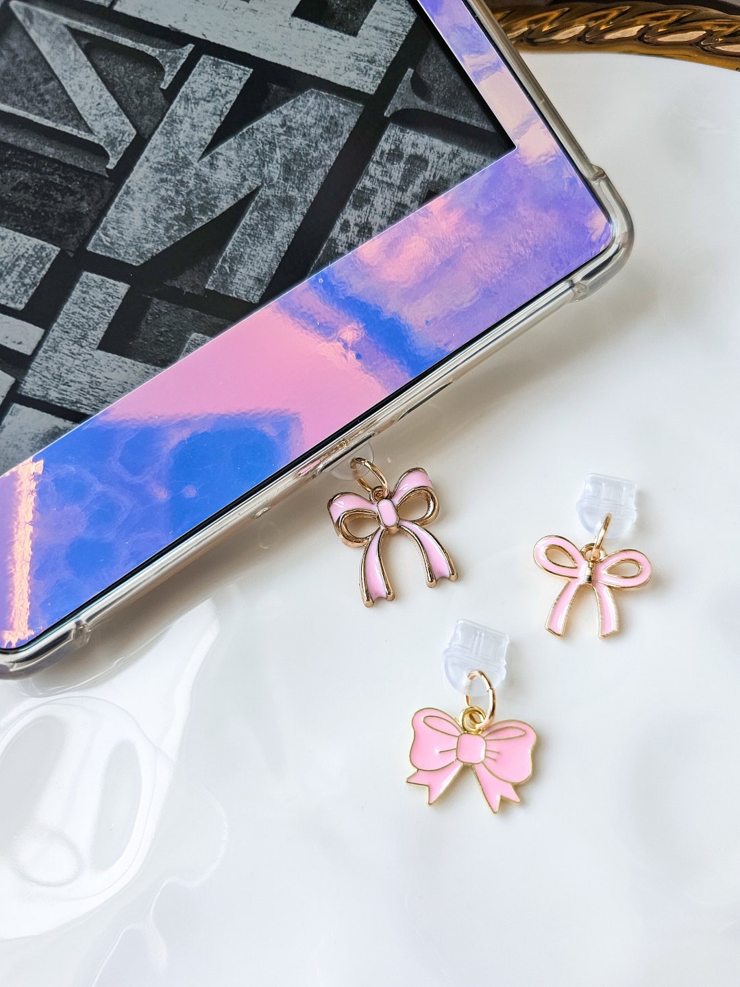 Pink Coquette Bow Dust Plug Charms, Kindle Charm, iPad Charm, Phone ...