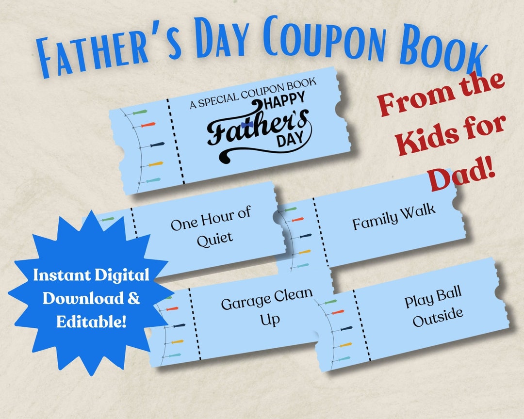 Custom Father's Day Coupon Book From Kids; Personalized Gift for Dad ...