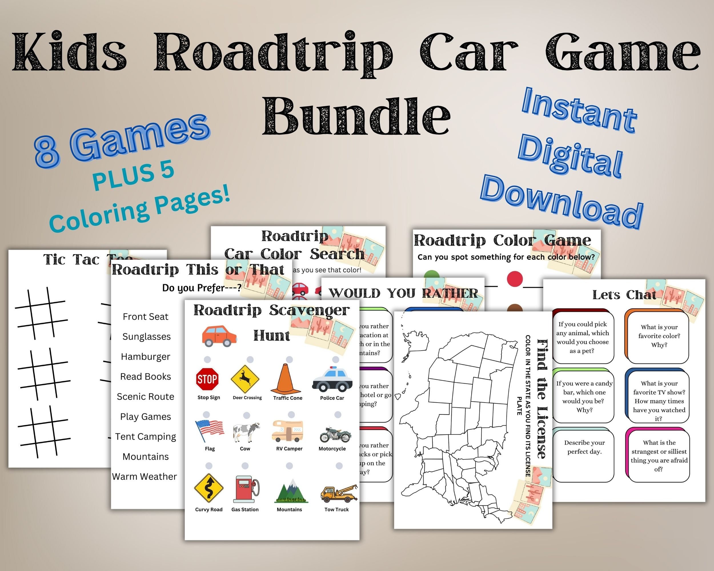 Road Trip Game Bundle Printable Digital Download Kid Game & - Etsy
