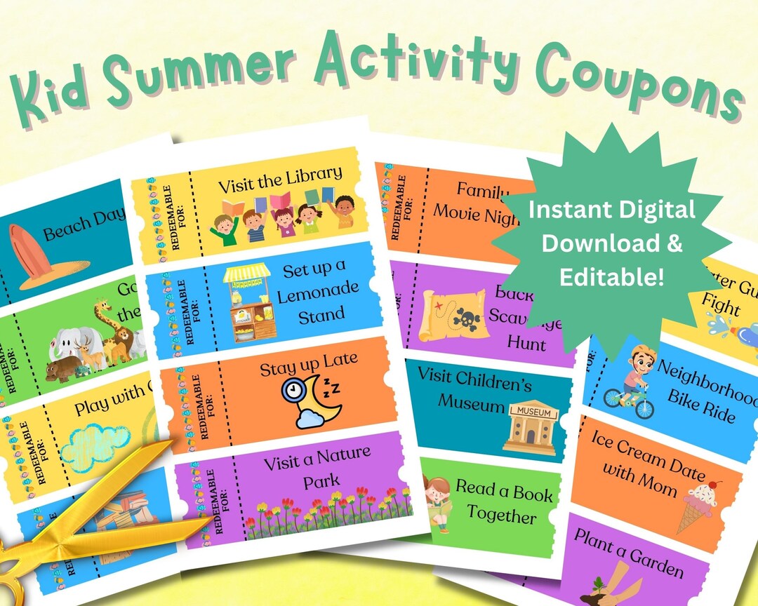 Personalized Kid Summer Activity Coupon Book: Printable DIY Gift ...