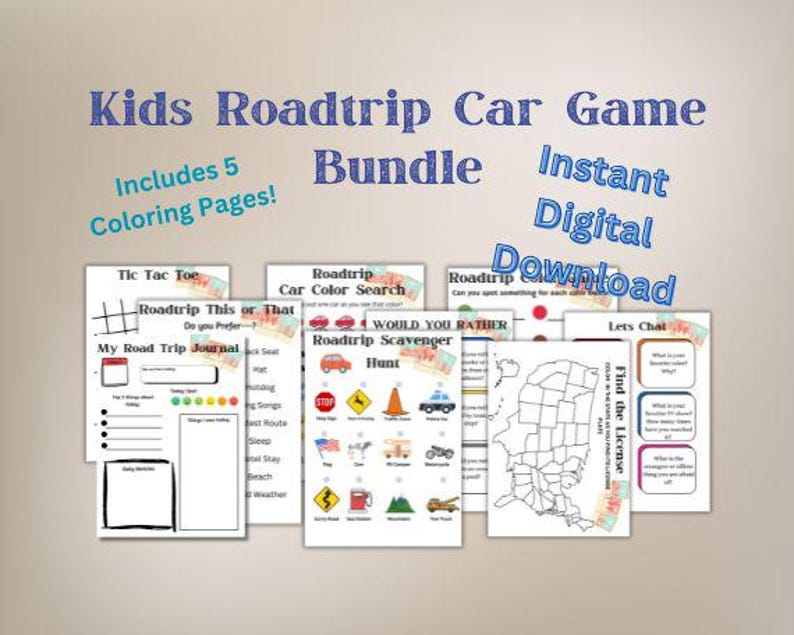 Road Trip Game Bundle; Printable Digital Download; Kid Game & Puzzle - Etsy