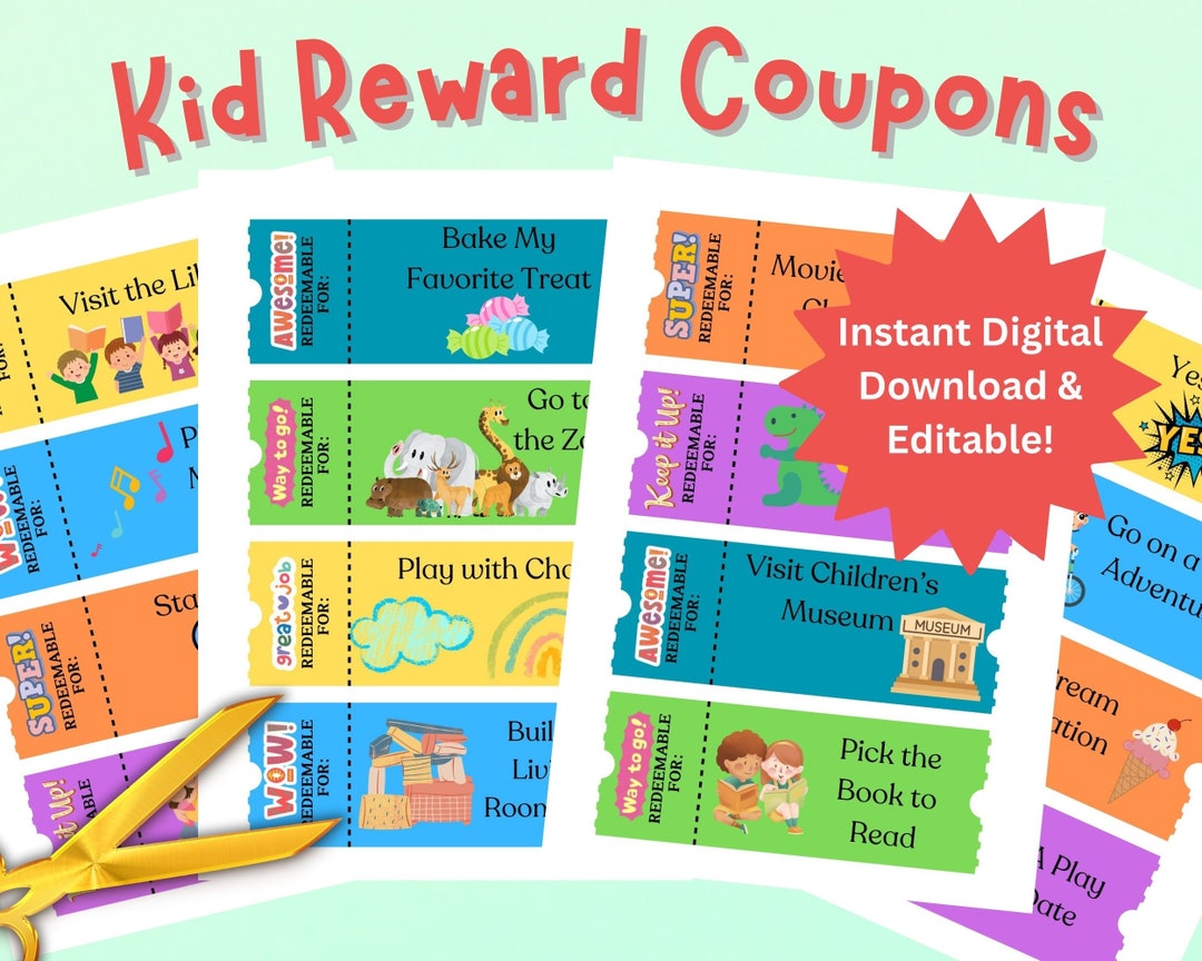 Kid Reward Coupon Book; Printable Digital Download; Kid Celebration ...