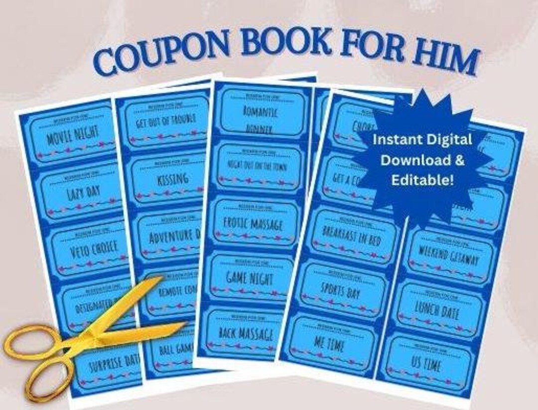 Custom Coupon Book for Him; Unique Gift; Special Occasion Gift; Digital ...
