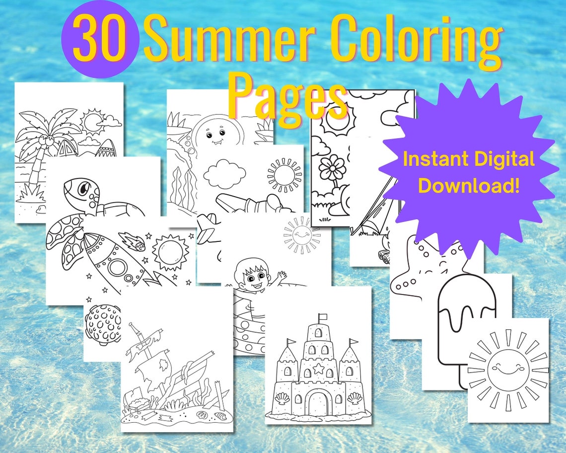 Kid Summer Coloring Pages Summer Activity Printable Digital Download - Etsy