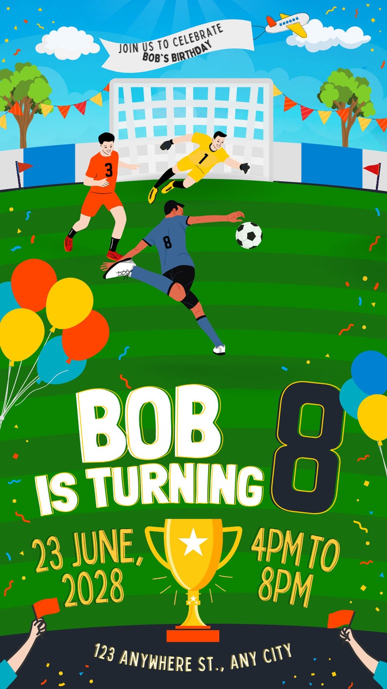 Printable Football Birthday Invitation, Soccer Ball Theme Celebration ...