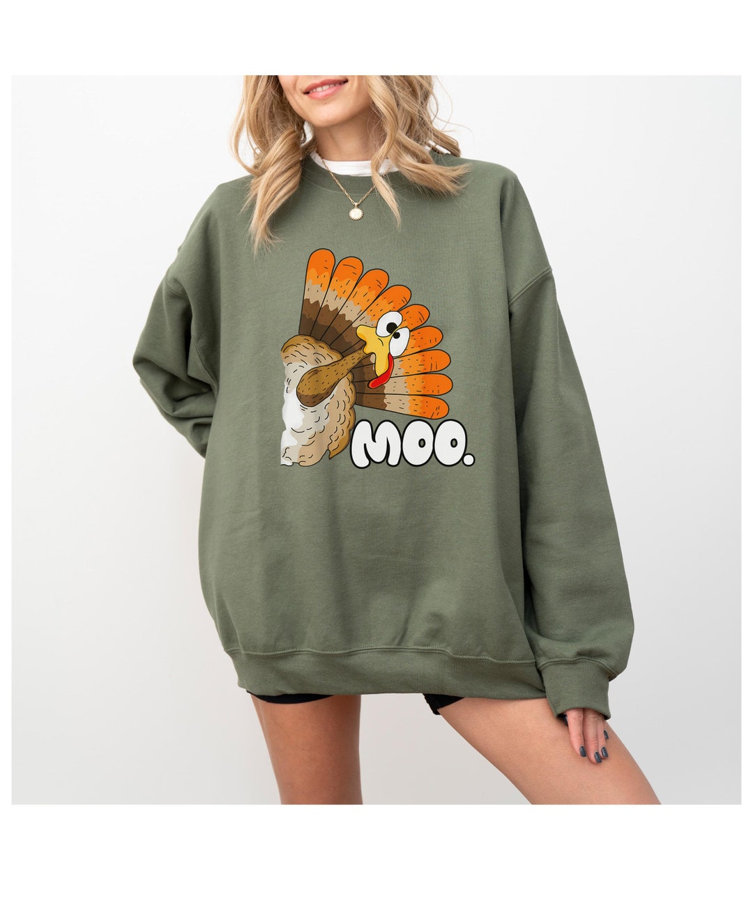 Turkey Sweatshirt, Turkey Moo Sweater, Funny Thanksgiving Turkey ...