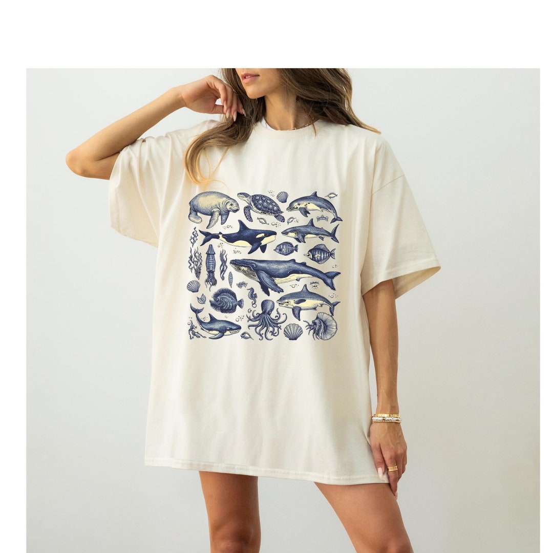 Comfort Colors® Sea Animals Vintage Tshirt, Retro Ocean Shirt, Cute Sea ...