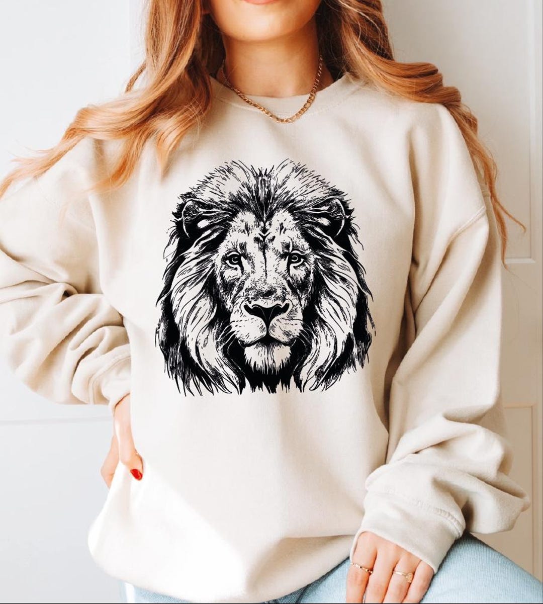 Lion Drawing Face Sweatshirt Vintage Style Lion Sweater Unisex Lions