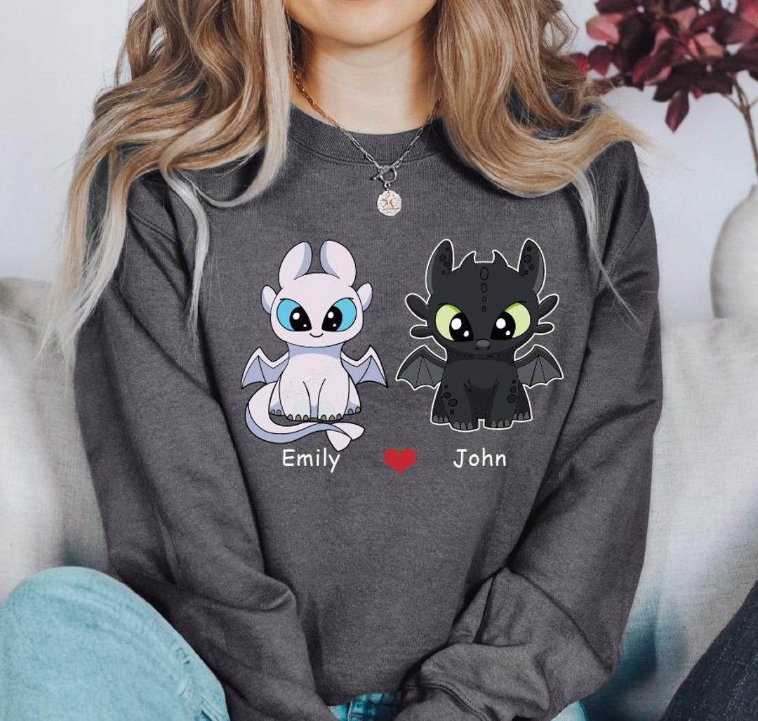 Toothless and Light Fury Sweatshirt, Custom Name Couples Sweatshirts ...