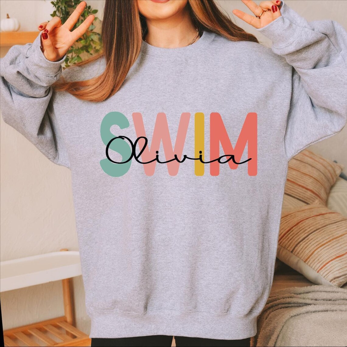 Custom Name Swim Sweatshirt, Swim Day Sweatshirt, Swim Instrucktor ...