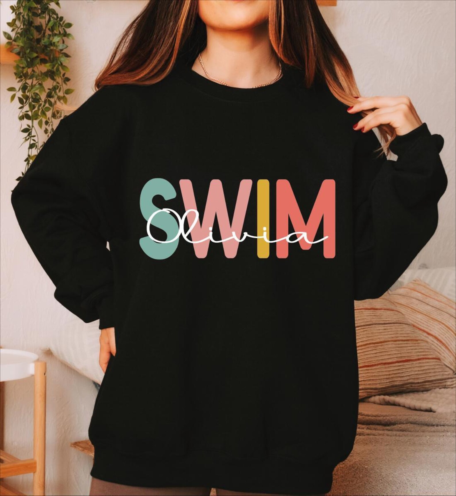 Custom Name Swim Sweatshirt, Swim Day Sweatshirt, Swim Instrucktor ...