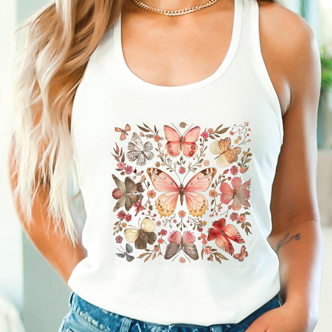 Boho Cottagecore Moth Butterfly Tank Top, Botanical Tank Top for Her ...
