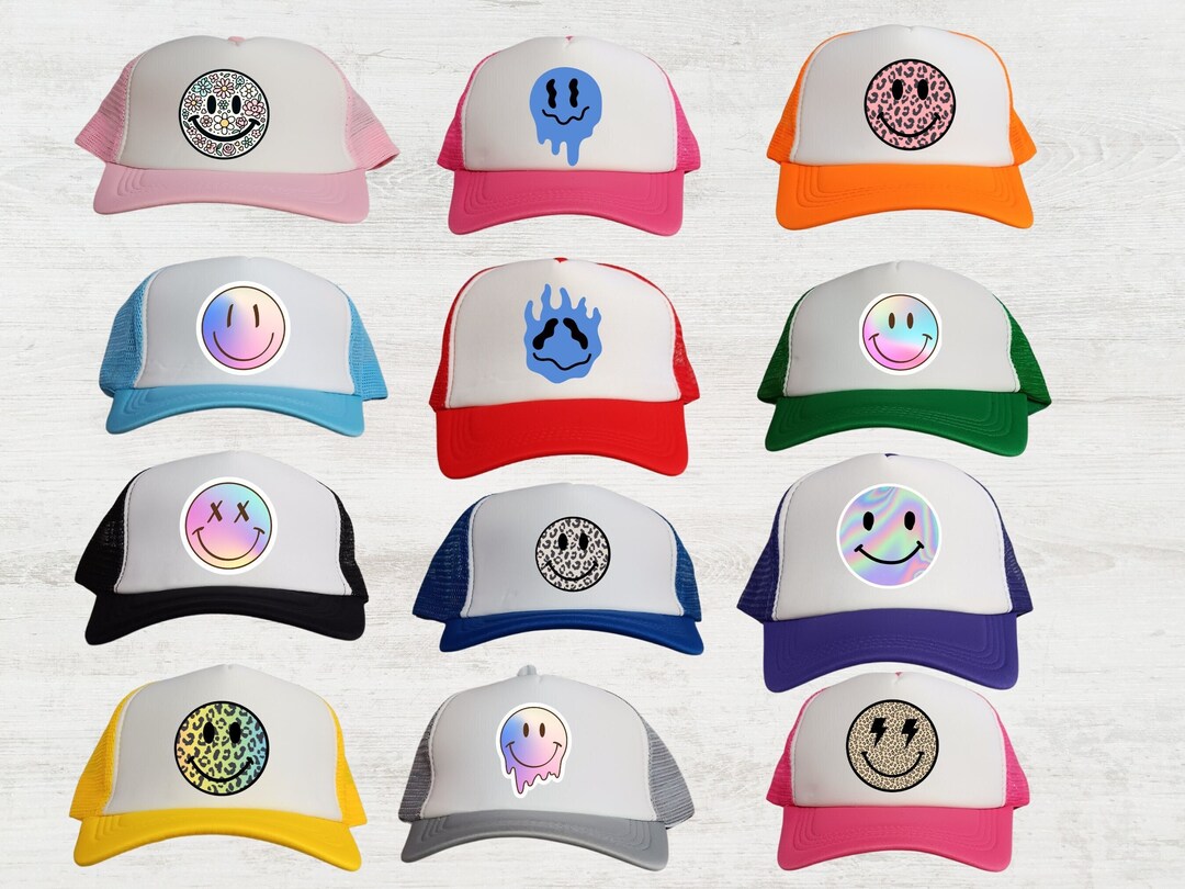 Cute Smiley Face Hat, Drippy, Droopy, Dripping, Checkered, Melted Pink ...