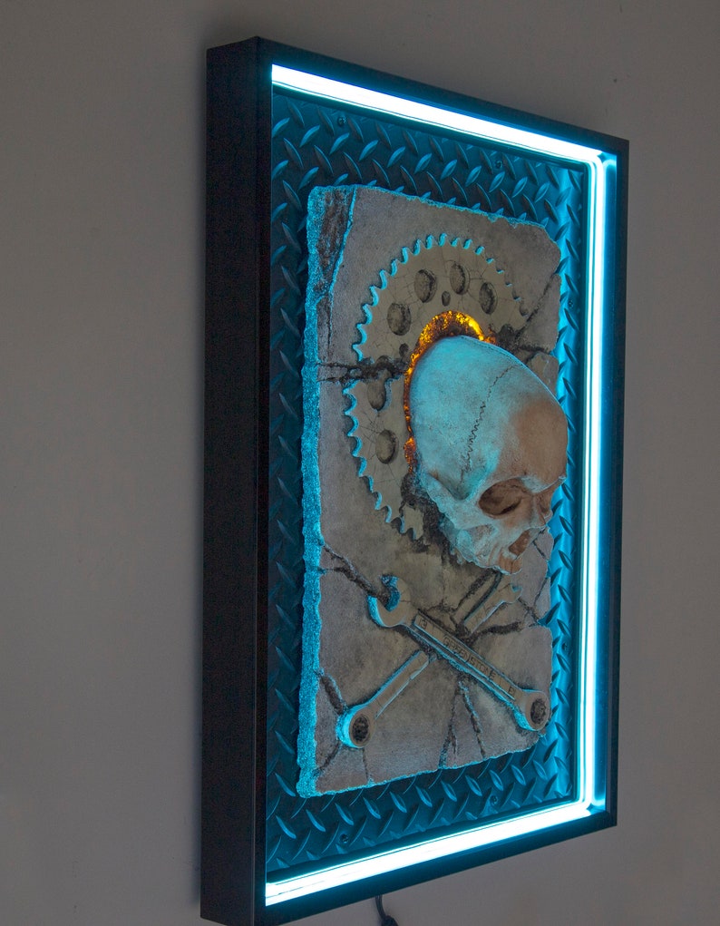Jolly Wrencher Framed Natural Color Amber LED Neon and Blue Accent ...