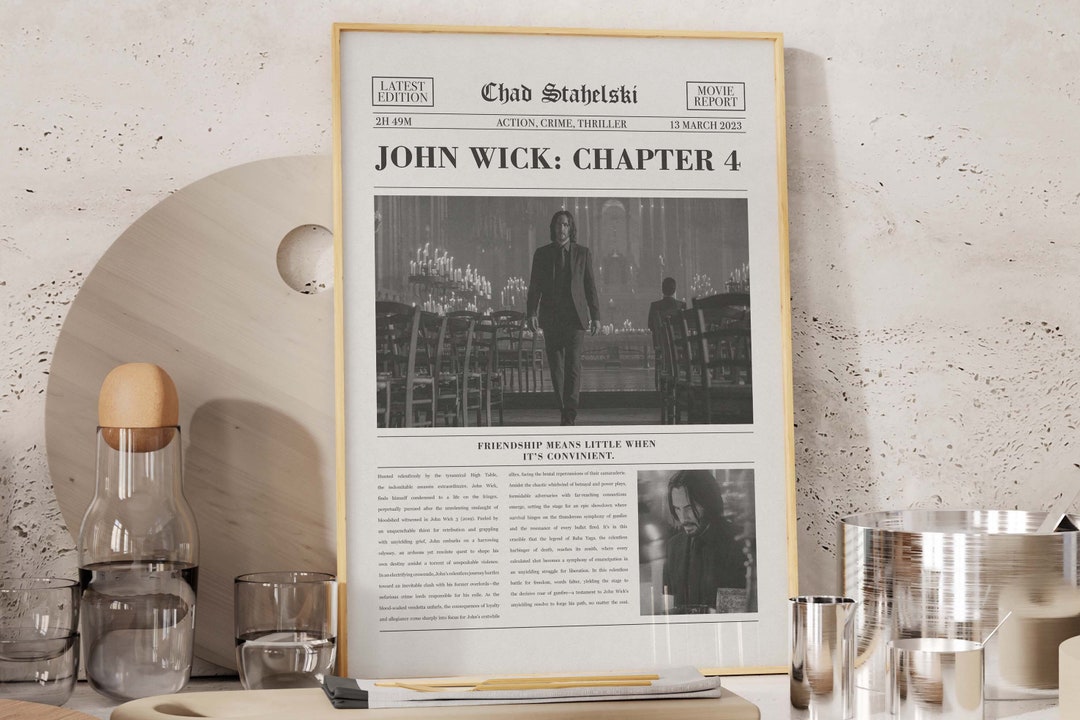 Retro Newspaper Movie Poster 'john Wick 4' by Chad Stahelski Minimalist ...