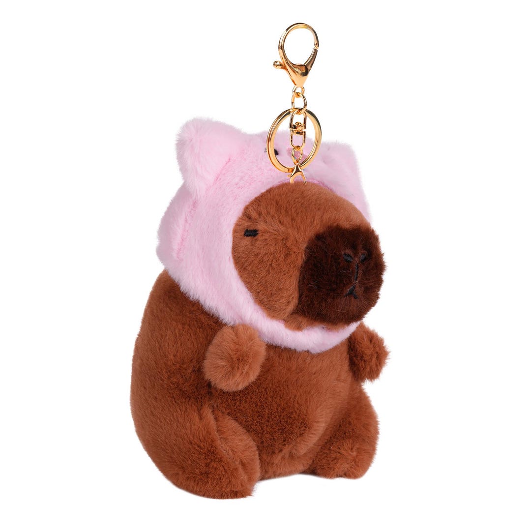 Capybara Plush Keychain With Adoption Certificate Pink Pig Hat Key ...