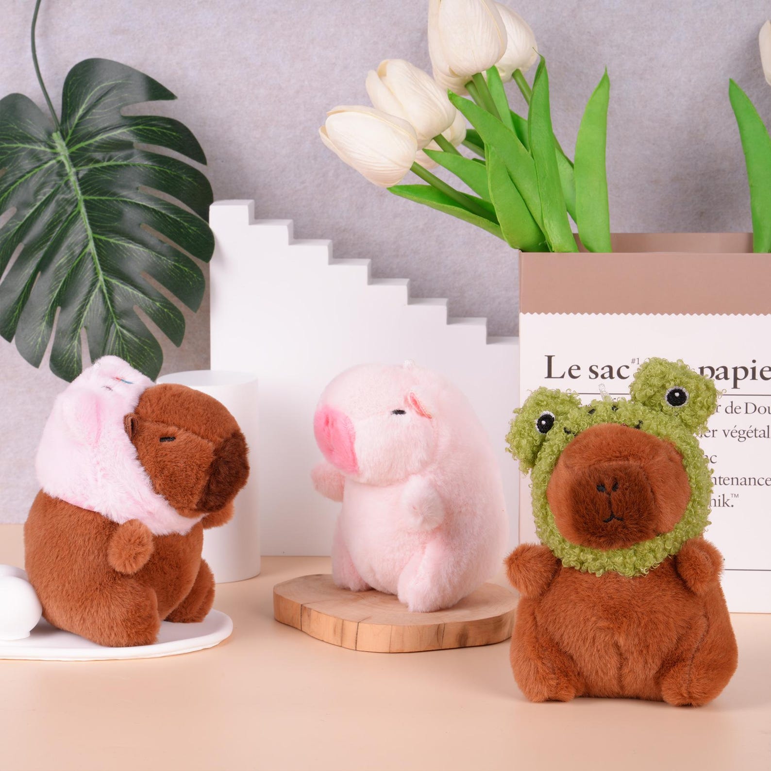 Pink Capybara Plush Keychain With Adoption Certificate Key Accessory ...