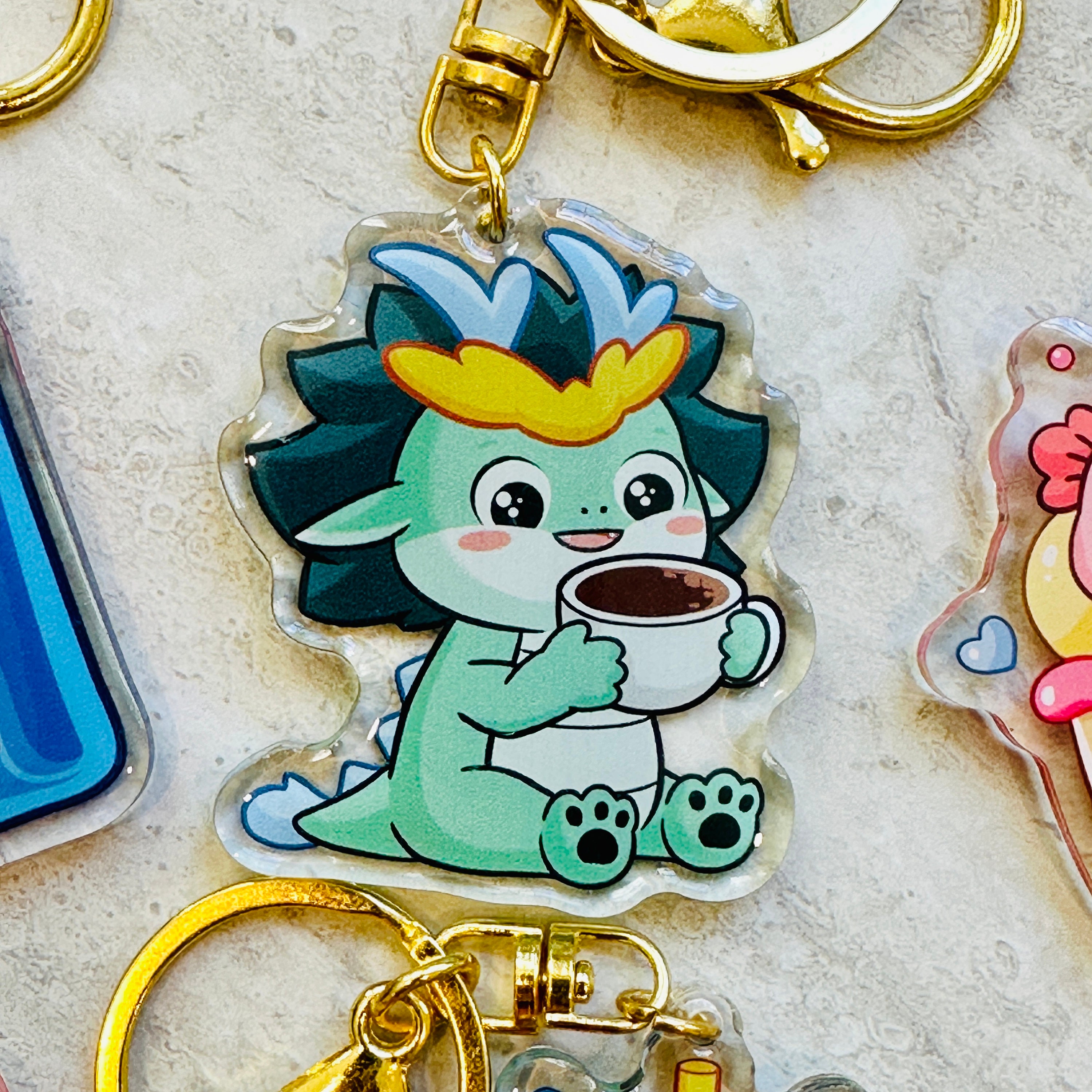 Cute Water Axolotl Dragon Food Boba Dumpling Ramen Acrylic Keychain ...