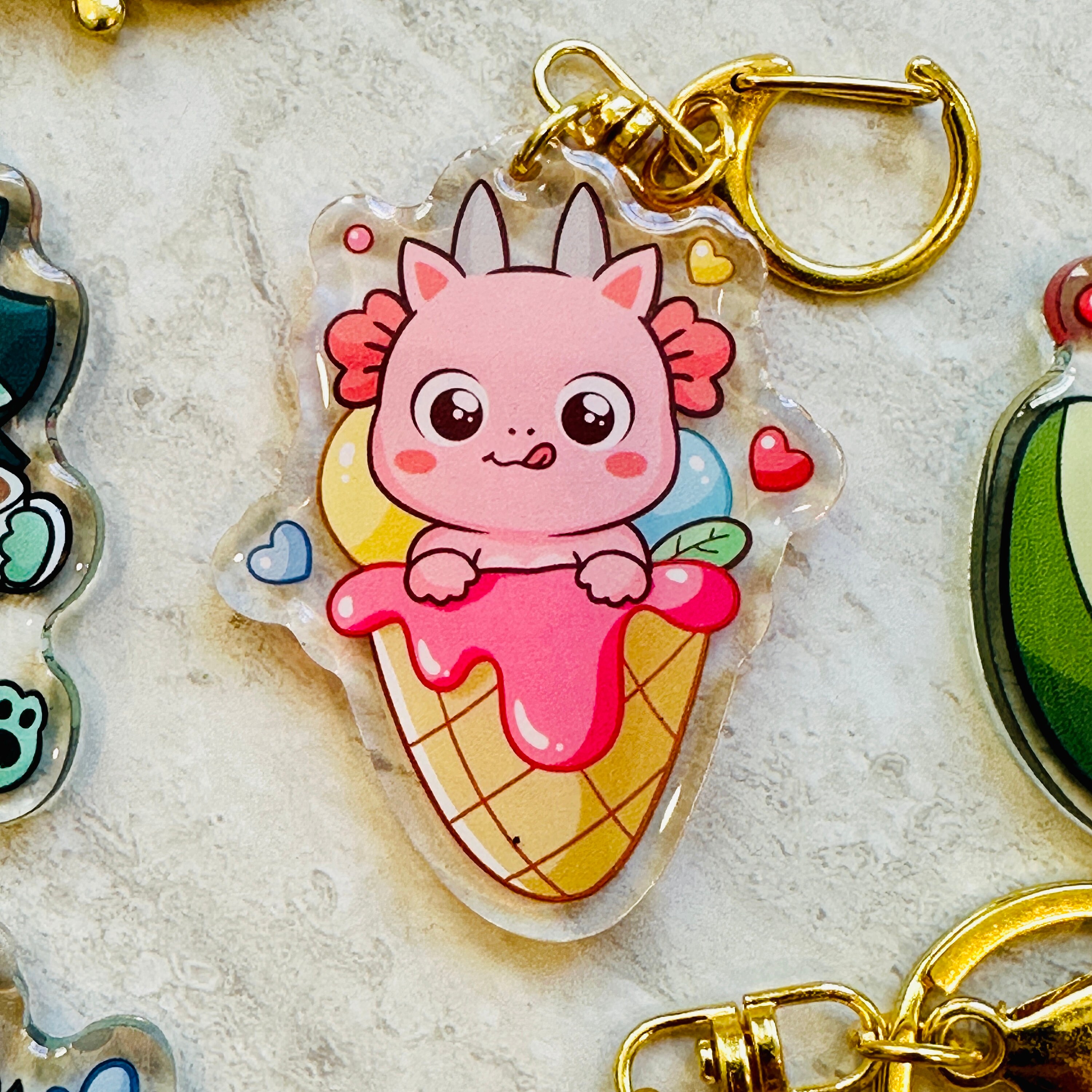 Cute Water Axolotl Dragon Food Boba Dumpling Ramen Acrylic Keychain ...