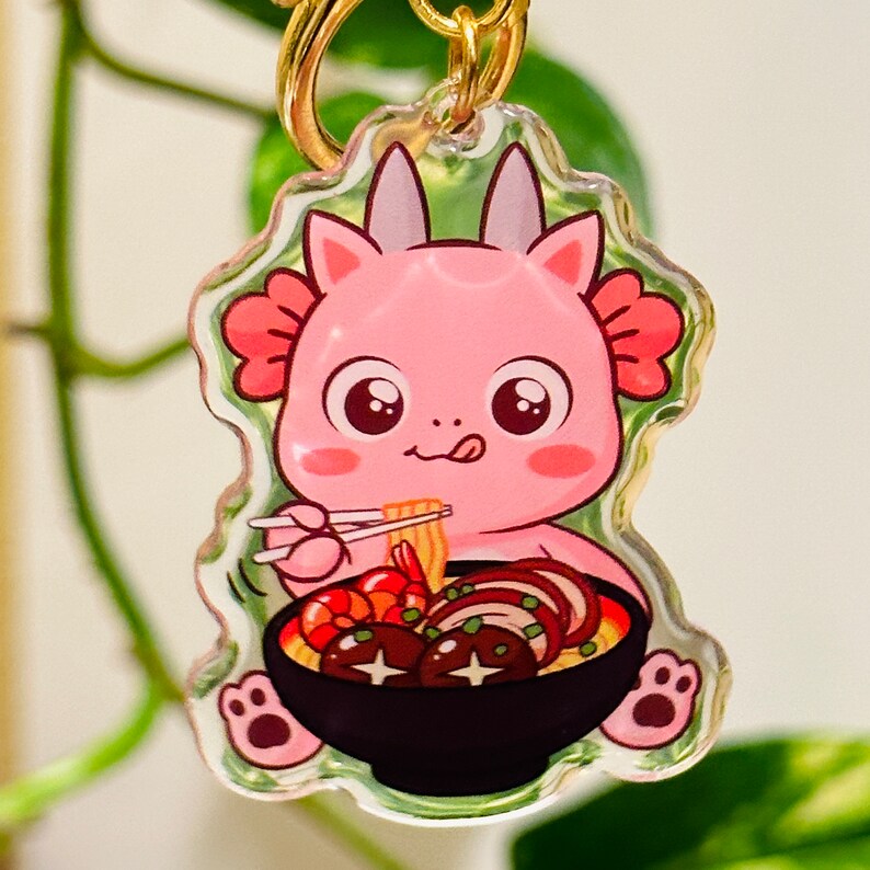 Cute Water Axolotl Dragon Food Boba Dumpling Ramen Acrylic Keychain ...