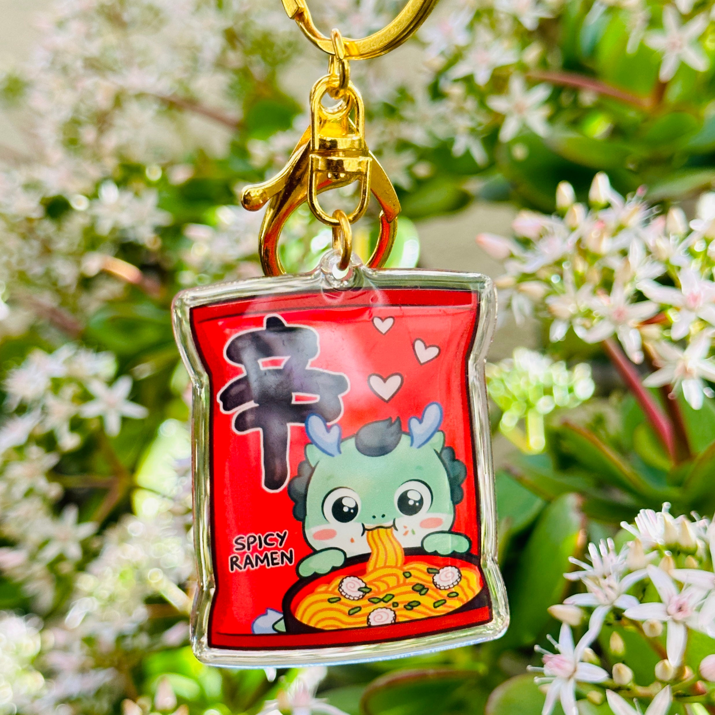 Cute Dragon Spicy Ramen Noodle Acrylic Keychain Green Chinese Dragon ...