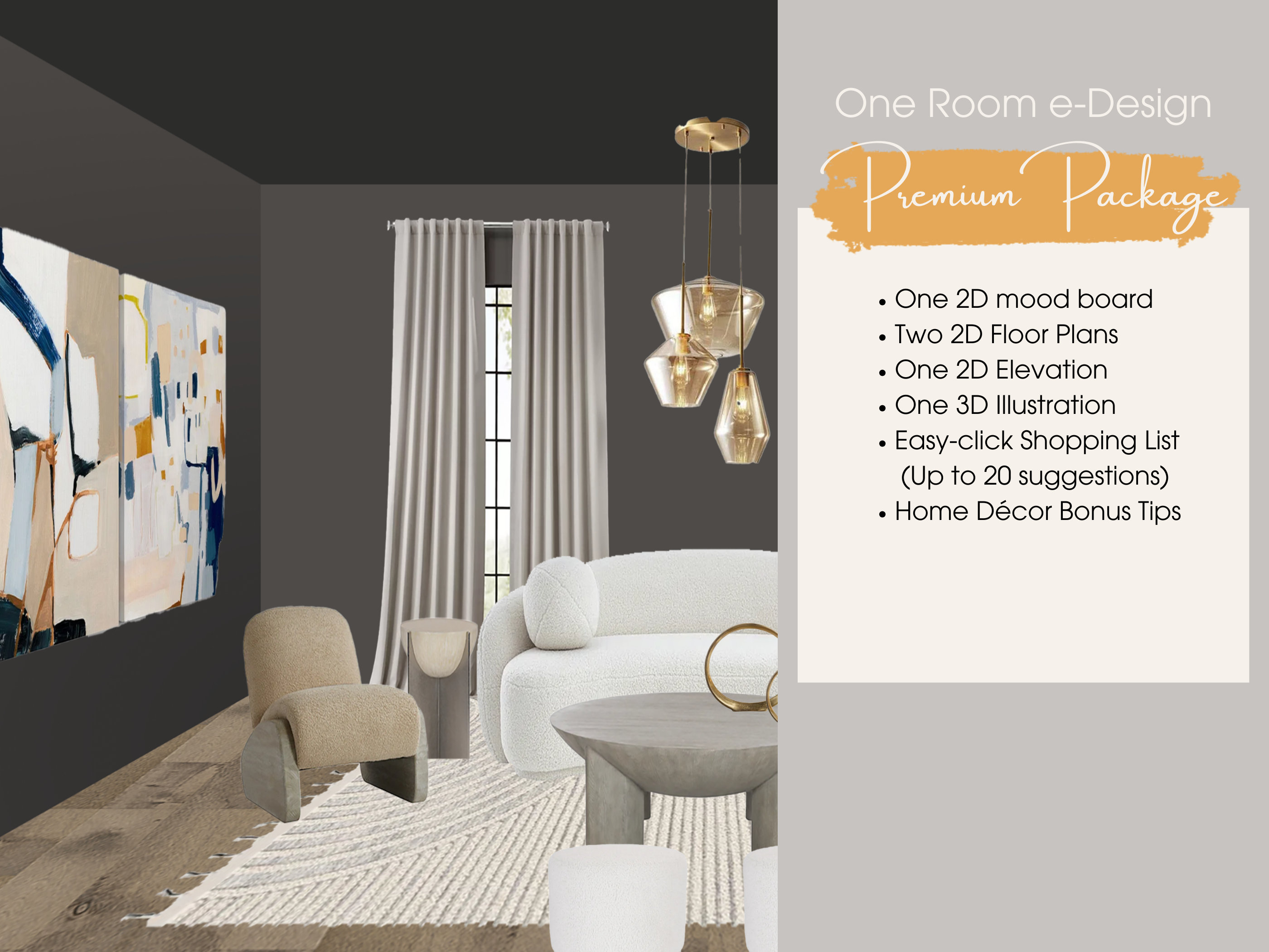 Premium E-design Package | Living Room Design | Design Consultation | One Room Edesign L ...