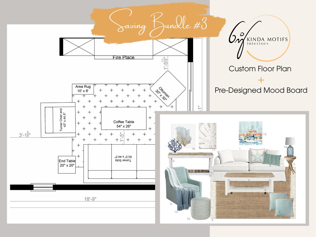 Coastal Living Room Edesign Bundle: Custom Floor Plan & Mood Board ...