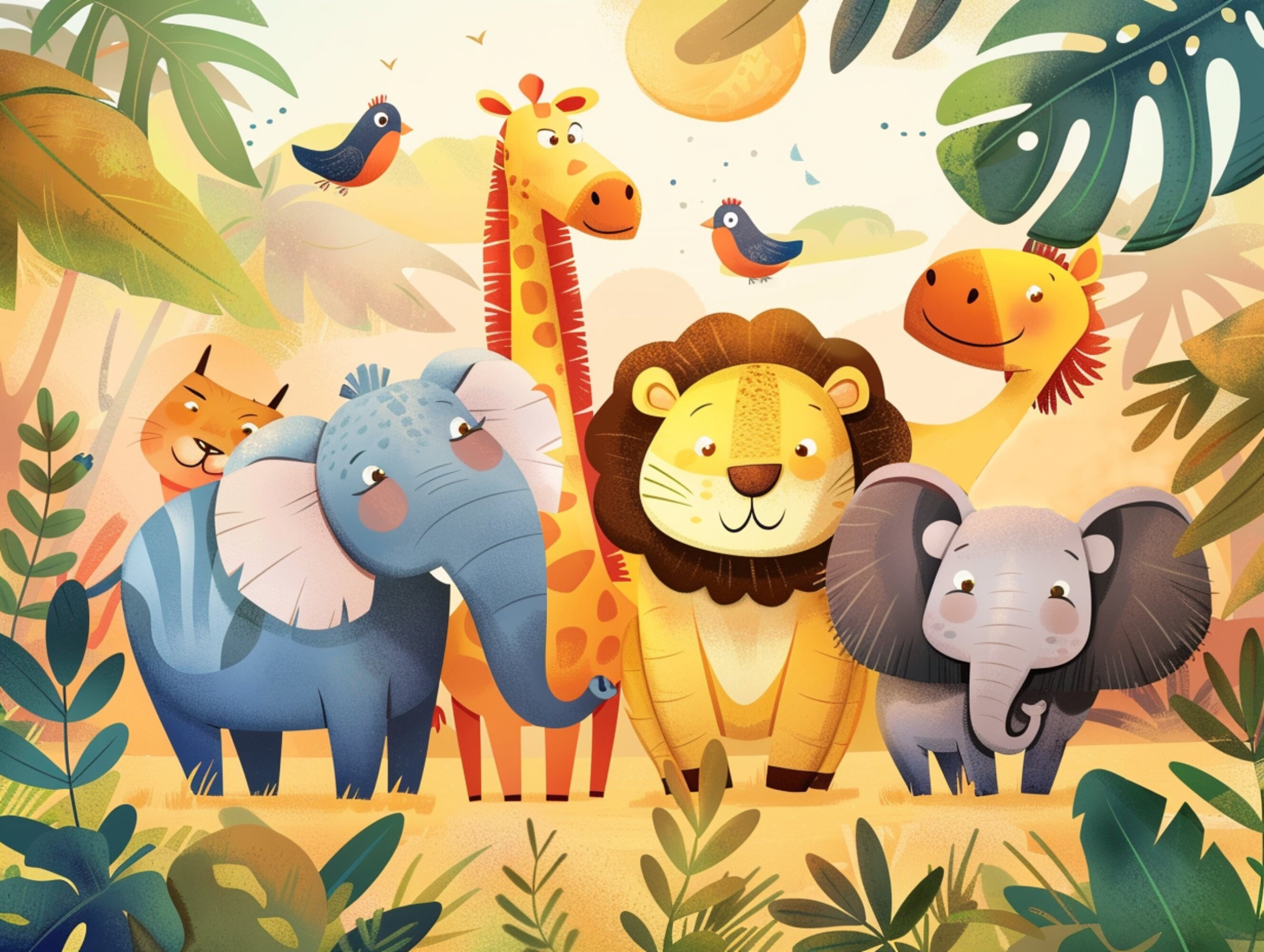 Safari Theme DIGITAL Backdrop, Jungle Cute Baby Animals Background ...